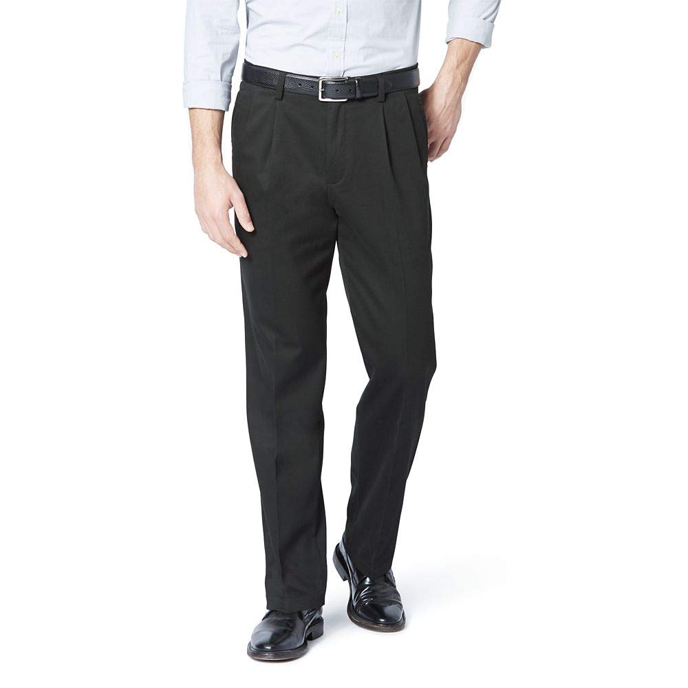 Dockers Men's Classic Fit Easy Khaki Pants-Pleated (Standard and Big & Tall), Black, 36W x 29L
