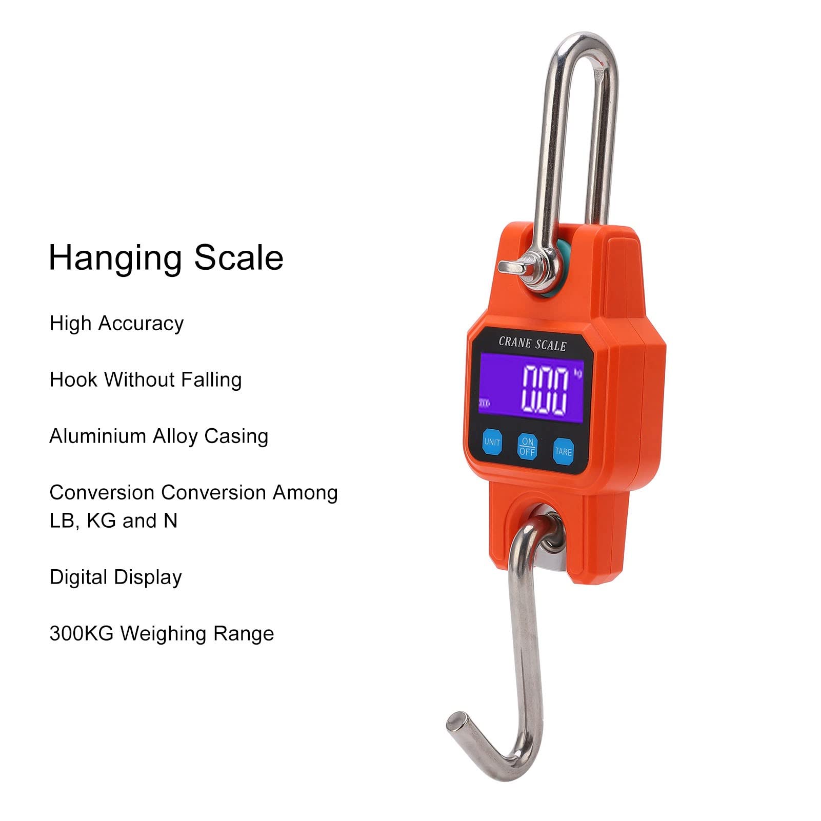 Hanging Scale, Digital Display LB KG N Crane Scale High Accuracy for Fishing (Orange)