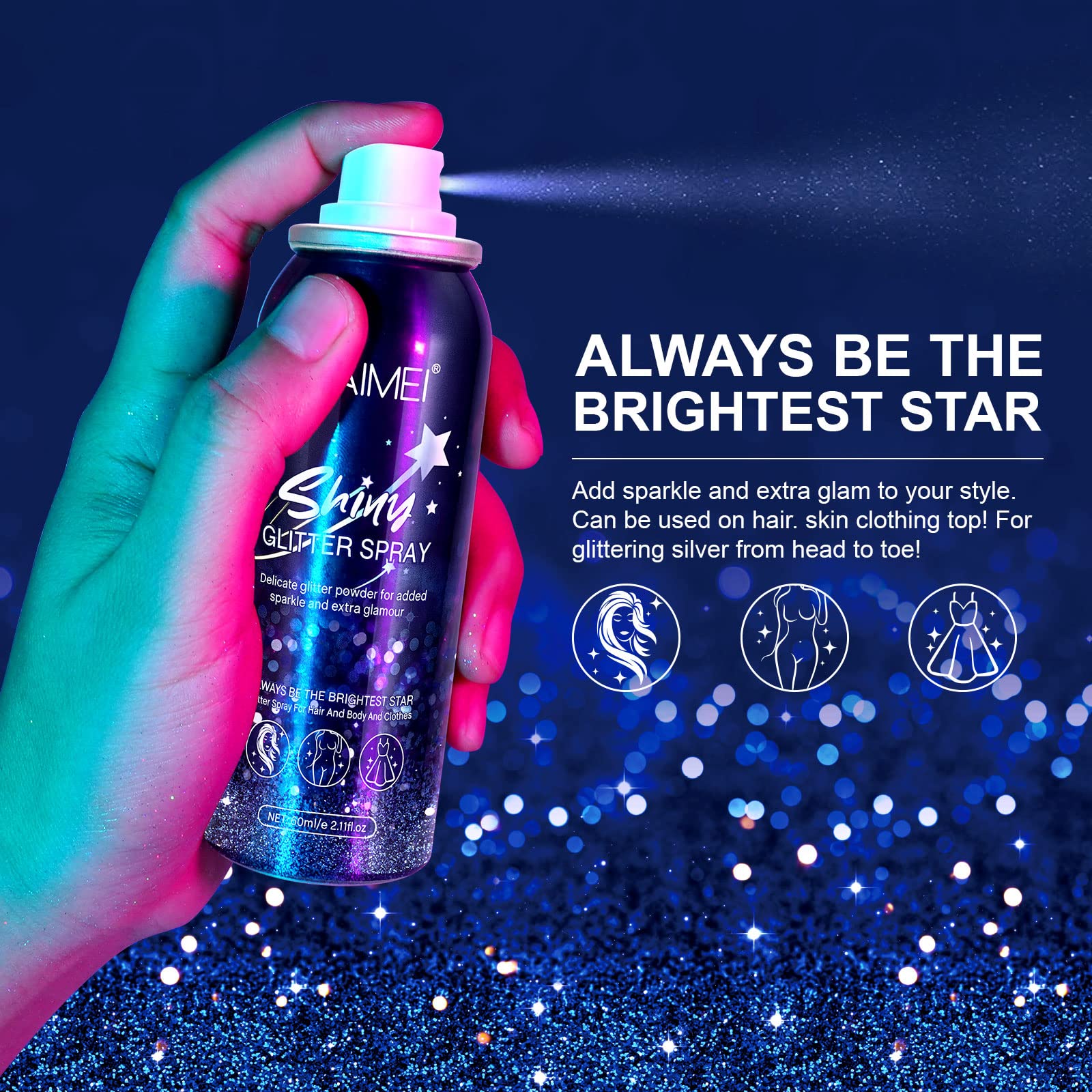 Glitter Spray, Body Shimmery Spray for Skin, Face, Hair and Clothing, Waterproof,Not Take Off and Quick-Drying Makeup