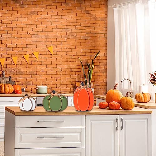 IDATOO Thanksgiving Decorations for Home, 3PCs Rustic Fall Decor Wooden Pumpkin Tabletop Sign Block Set, Autumn Tiered Tray Décor for Halloween Farmhouse Harvest Mantel Spice Table Centerpiece (3 pcs pumpkin)