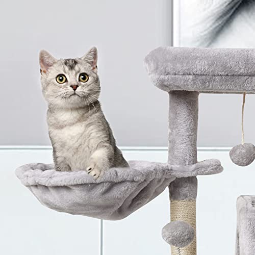 MIAO PAW 10Grey Cute Cat Tree Tower for Indoor Cats - Condo with Sisal Scratching Posts,Jump Platform Cat Furniture Activity Center Play House Bed