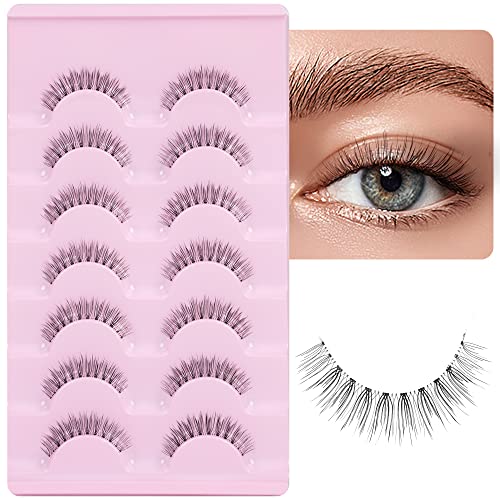 Eyelashes Natural Look Short Wispy False Lashes 3D Natural Crisscross Faux Mink Lashes with Clear Bands 7 Pairs by Yawamica