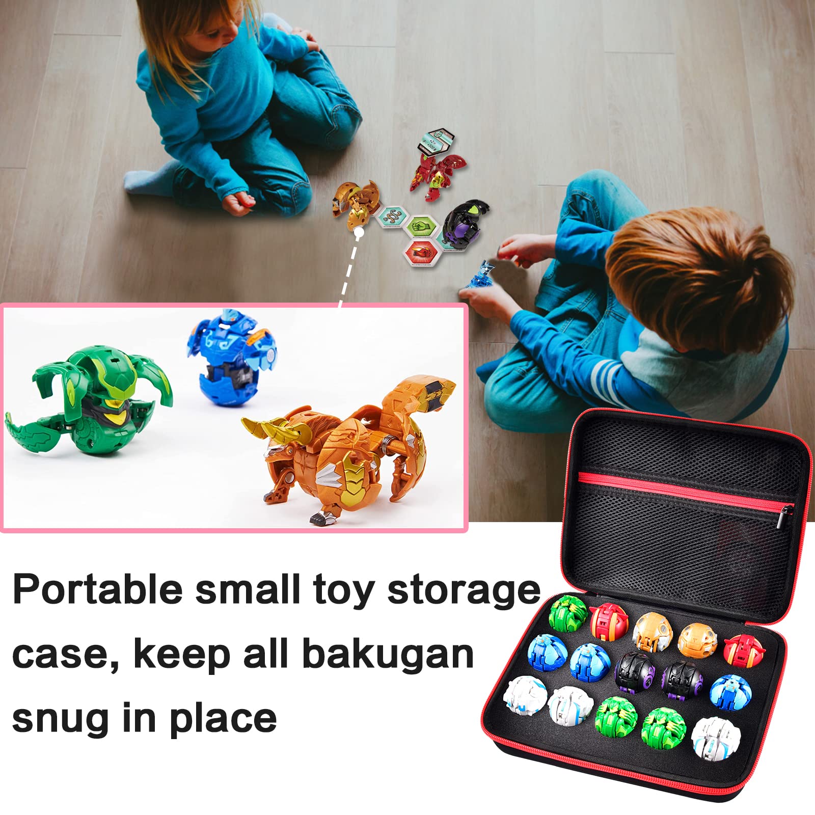 Toy Organizer Storage Case Compatible with Bakugan Figures, BakuCores and Armored Alliance, Geogan Rising Battle Action Figure, Mini Toys Container Holder Bakugons Box with Mesh Pocket (Bag Only)