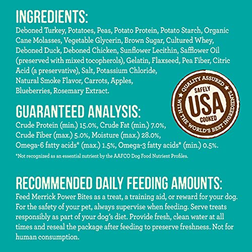 Merrick Power Bites Natural Soft And Chewy Real Meat Dog Treats, Grain Free Snack, Real Turducken Recipe - 6 oz. Bag
