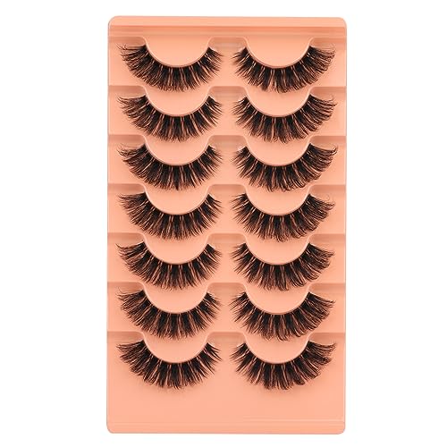 Eyelashes Natural Look Clear Band Lashes D Curl Cat Eye False Lashes Volume Fake Eyelashes 7 Pairs Wispy Fluffy Faux Mink Lashes by Mavphnee