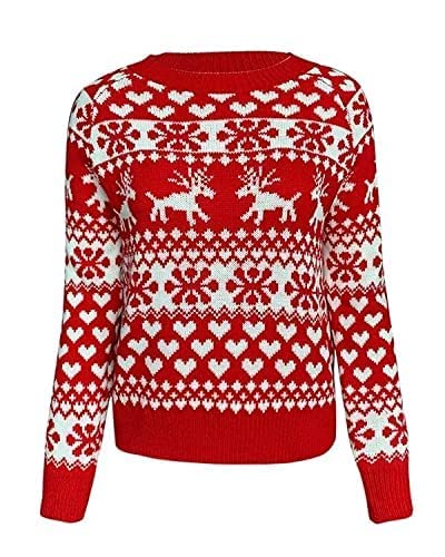 ZAFUL Women's Christmas Reindeer Xmas Snowflake Patterns Knitted Sweater Long Sleeve Elk Floral Printed Pullover