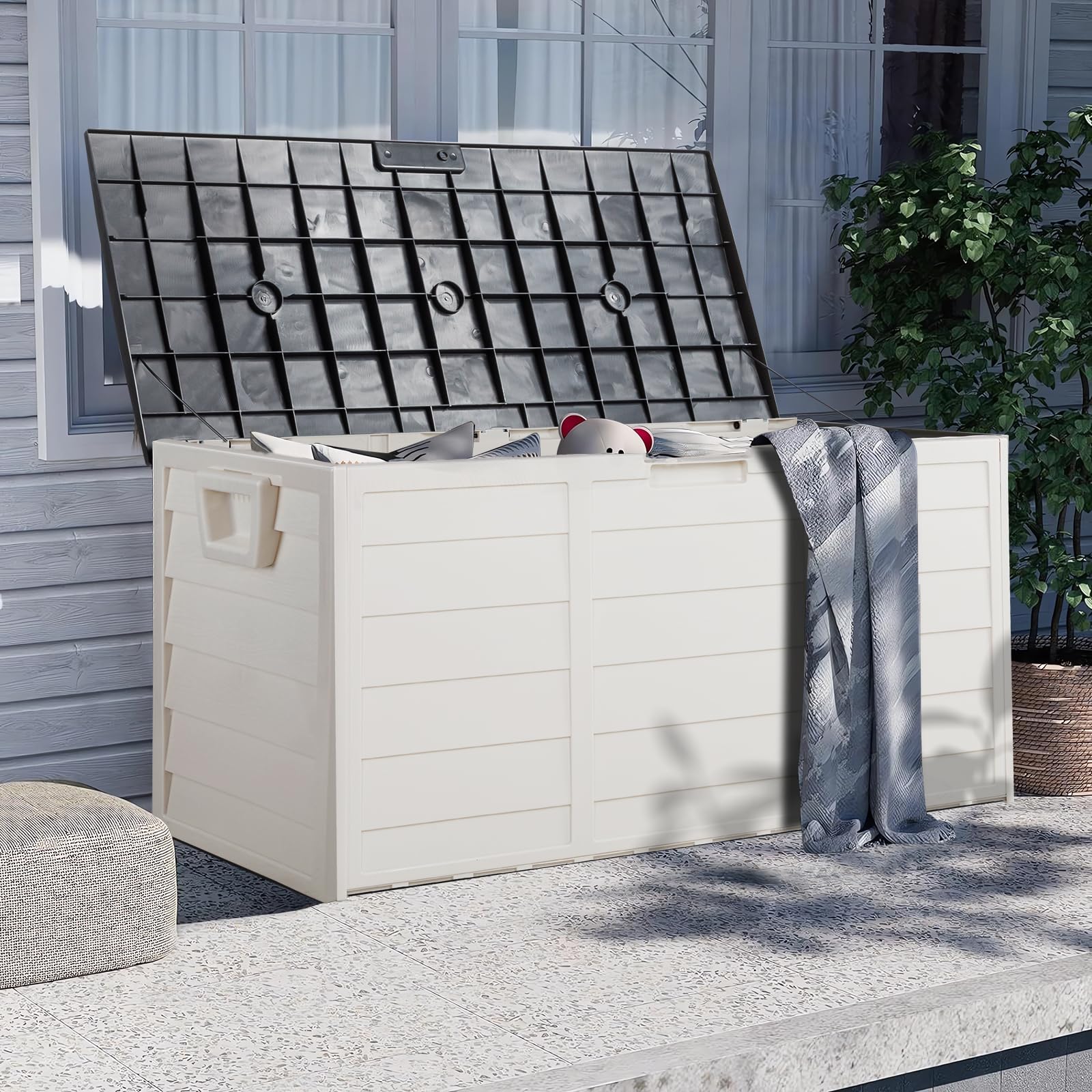 Outside Storage Box 75 Gallon Deck Boxes Outdoor waterproof Storage Container For Patio Cushions,Patio Furniture, Garden Tools