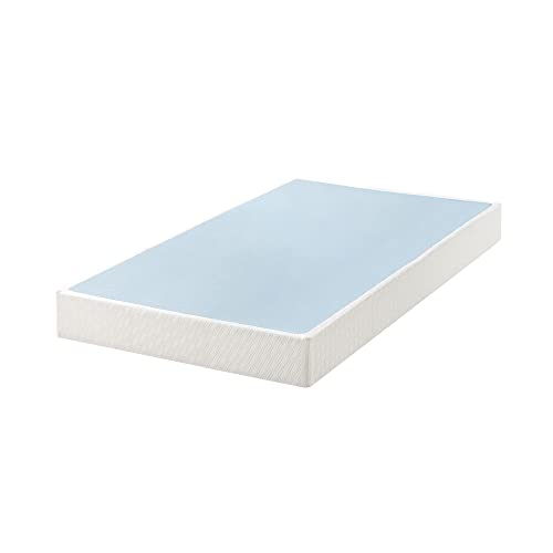 MELLOW 7.5 Inch Metal Box Spring Mattress Foundation with Wood Slats and Fabric Cover, Queen, White