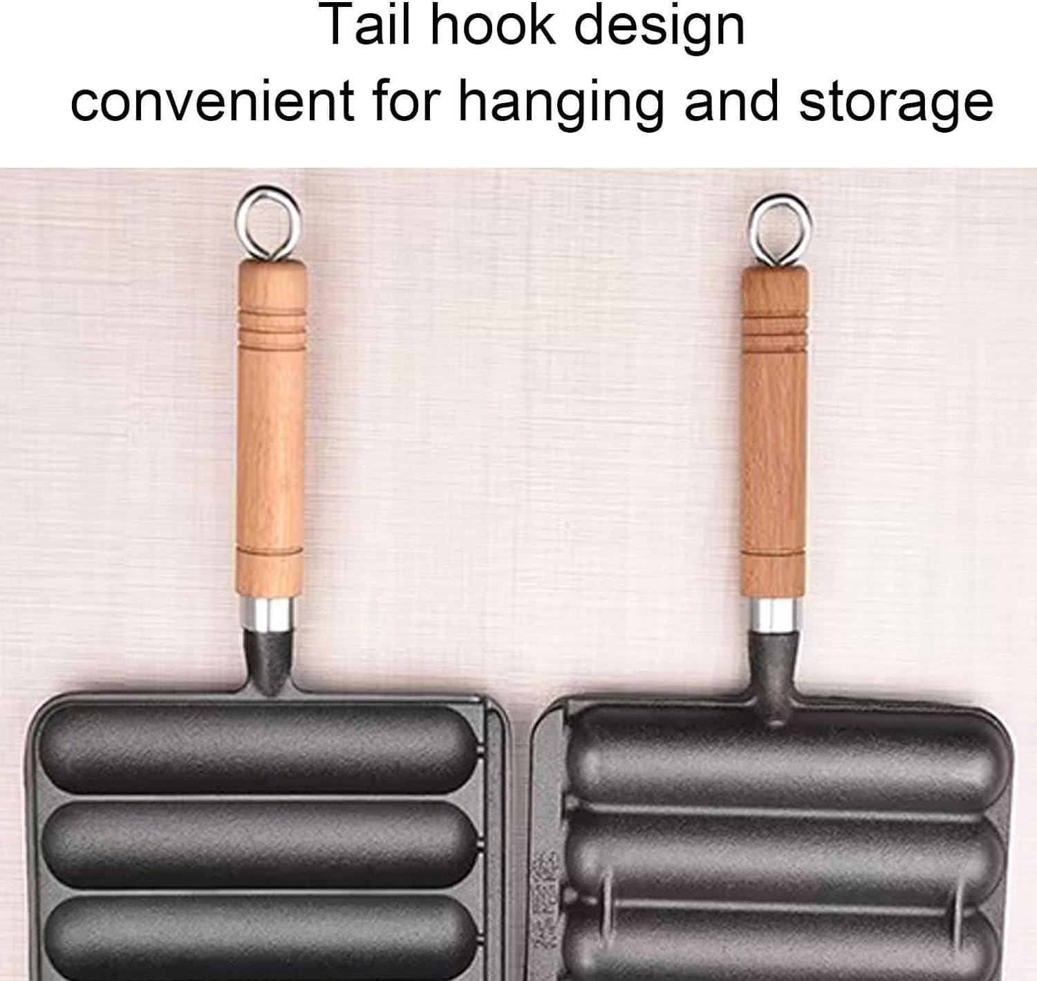 Sfocgoi Sausage Grill Pan, Cast Iron Sausage Pan, Non Stick Baking Tray With Anti Scald Wooden Handle, Sausage Pan Hot Dog Grill Pan-A