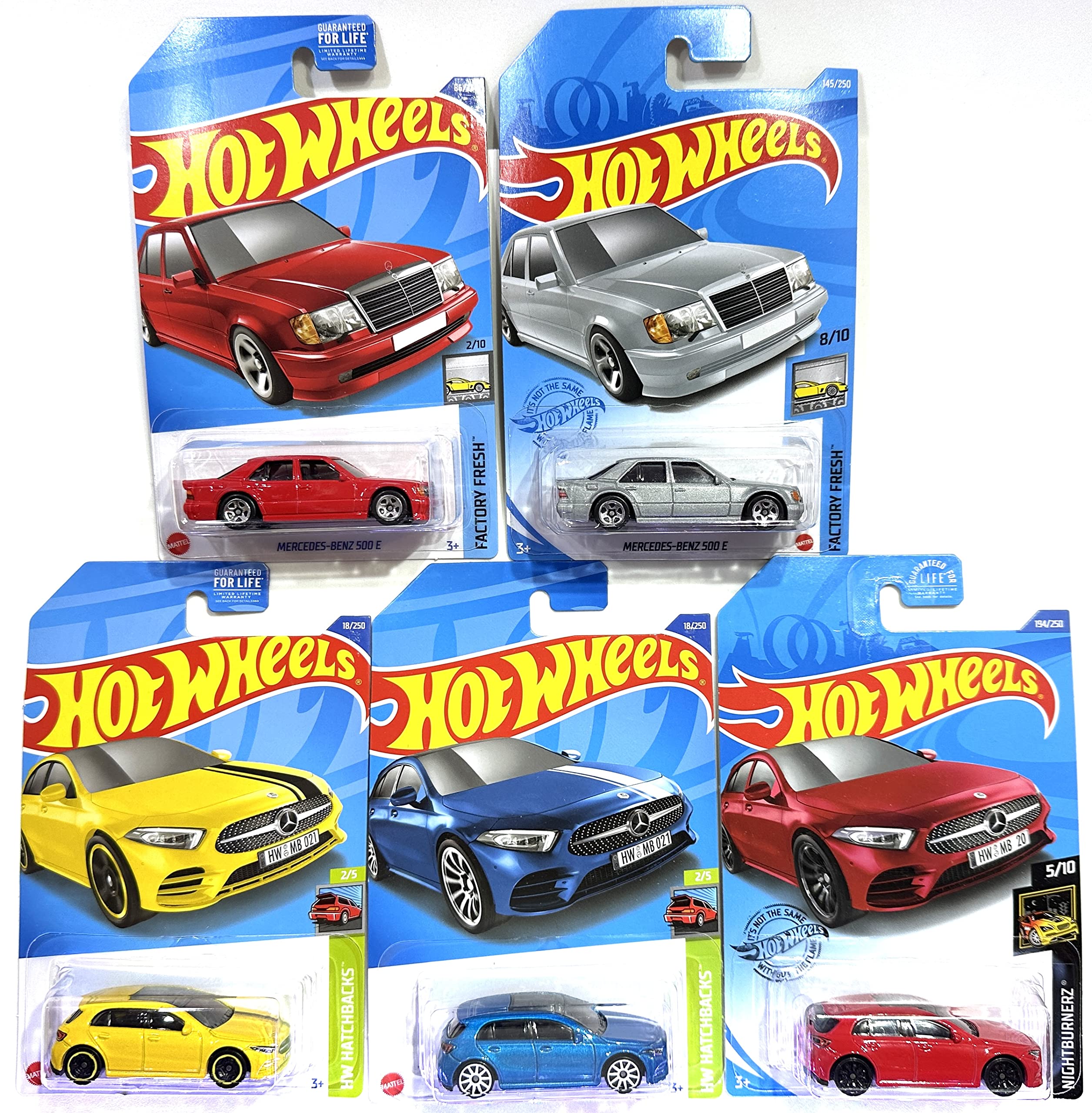 Hot Wheels - 5 Pack - Mercedes-Benz - A-Class & 500 E - Mint/NrMint Ships Bubble Wrapped in a Sized Box