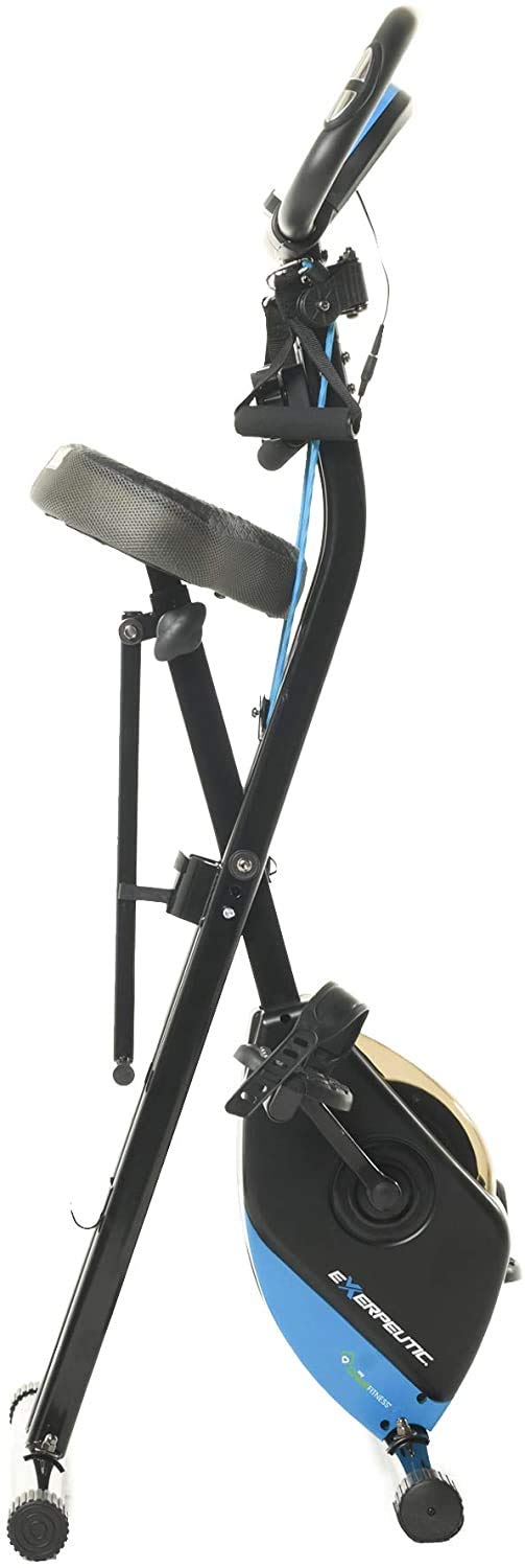 Exerpeutic Bluetooth Smart Foldable Bike with Resistance Bands and Free MyCloudFitness App, Black Folding Bike