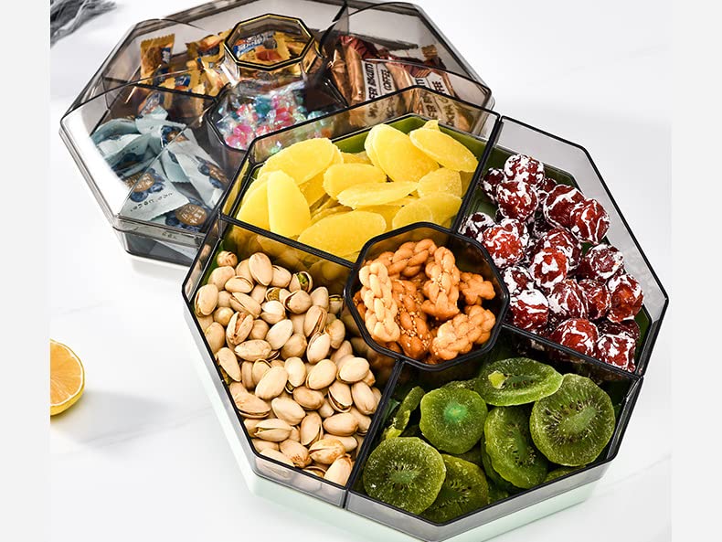 Easy Essentials Food Storage Container Bins, Divided Lazy Susans Turntable Organizer Bins Appetizer Tray, Round Reusable Snack Containers for Compartment Round Plastic Food Storage (Green)