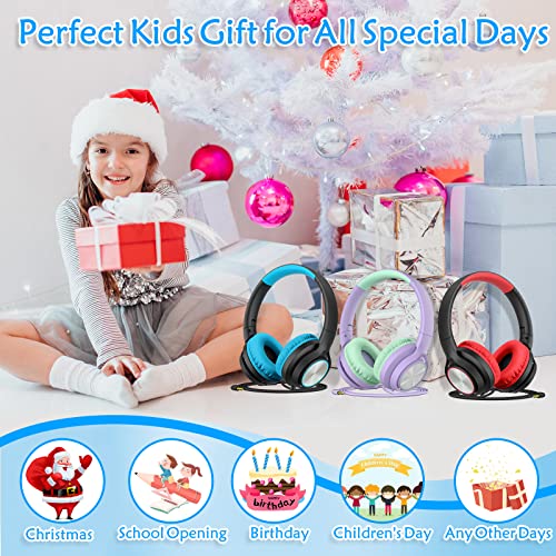Kids Headphones with Microphone, Wired Headsets for Kid Child Teens Boys Girls with 85dB/94dB Volume Limit, Foldable Adjustable for School, Travel, 3.5mm Audio Jack for iPad, Tablet, PC, Chromebook