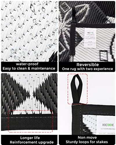 HICOOE Plastic Straw Outdoor Rugs for Patio Clearance 5x7' Waterproof Outside Rug Modern Indoor Area Mats for Deck Rv Porch Beach Trailer Floor Balcony Backyard Camping (Black & White)
