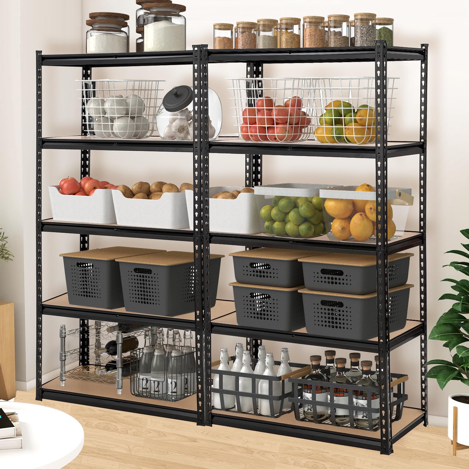 LinTimes Garage Shelving, 71" Garage Storage Shelves Heavy Duty Shelving Units, Loads 3860 Lbs, Adjustable 5 Tier Utility Shelves for Garage Basement Laundry, Utility Shelf Rack, Black