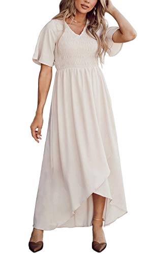 Zattcas Maxi Dresses for Women Summer Short Sleeve Long Bridesmaid Dresses Cream Medium