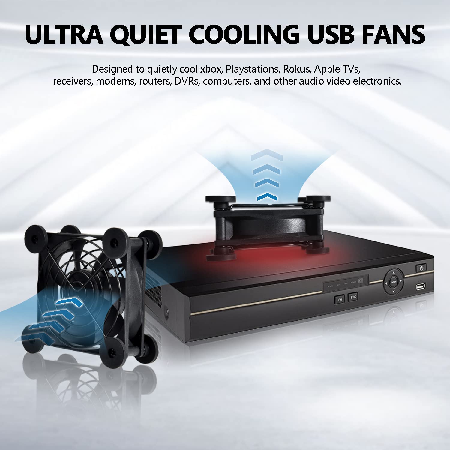 GOCKUAP USB Computer Cooling Fan - 80mm Quiet Dual PC Fan 5V with Speed Control for Flat Panel TV AV Receiver Router DVR PlayStation Xbox Cabinet Cooler