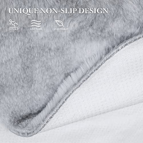 Vamcheer Faux Rabbit Fur Rug - 2x3 Feet Super Soft Fur Chair Couch Throw Rug, Light Grey 800GSM Cozy Fluffy Shag Furry Area Rugs for Bedroom Floor Sofa Living Room, Non-Slip Plush Fuzzy Comfy Carpet