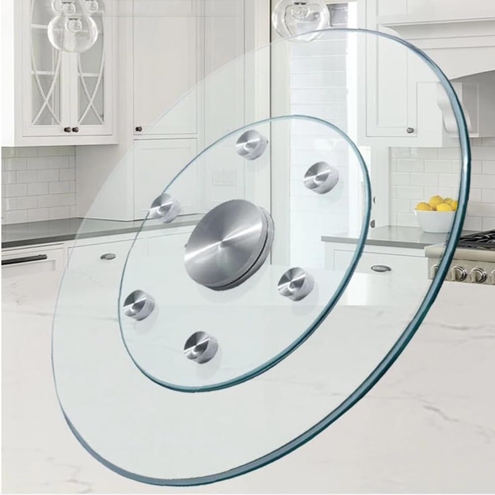 DOUKI 24" Turntable Rotating Serving Tray Glass Lazy Susan For Dining Table Large Round Tabletop Rotating Tray Round Glass Dining Table Top (Size : 24inch(60cm))