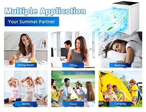 Portable Air Conditioner 3 Speed Evaporative Rechargeable Cooler Fan with Led Light, Personal Mini Humidifier Fan for Your Desk, Nightstand, Coffee Table, Room, Bedroom, Office & Kitchen