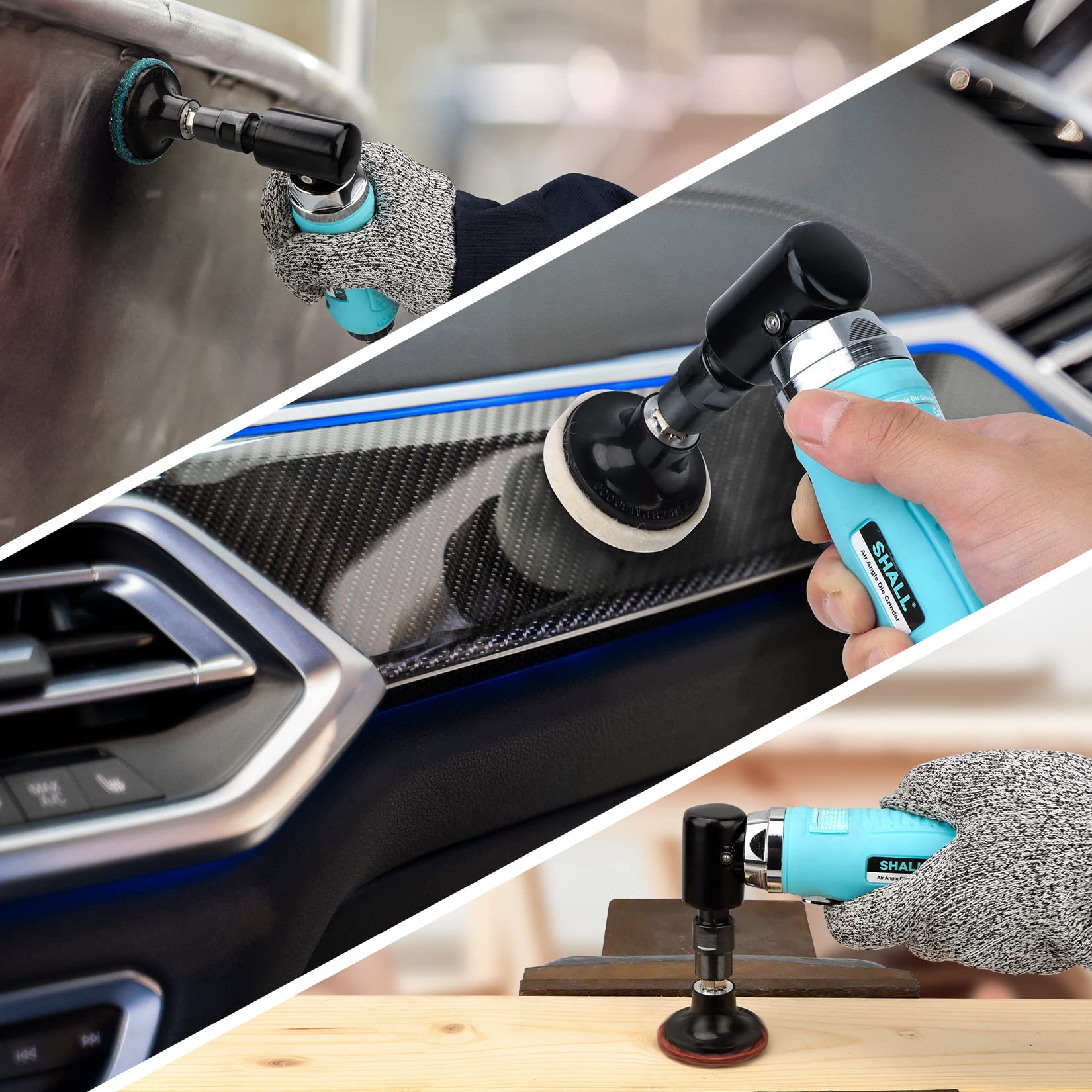 SHALL Air Die Grinder, 1/4" Pneumatic Right Angle Die Grinder, 1/4" & 1/8" Collets, Air Connector, Lubricant and Chuck Key Included, for Grinding, Polishing, Deburring, Engraving and Rust Removal