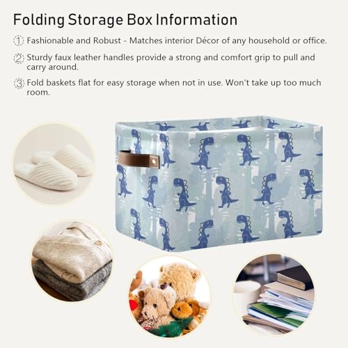 Emelivor Blue Dinosaur Storage Basket Bins Foldable Decorative Storage Box Laundry Hamper Baskte Storage for Home Boys Girls Office Closet Shelf Nursery Baskets,1 pcs