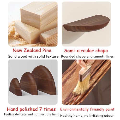 QATGQBCF Wall-Mounted Wooden Shelves, Display Shelves, Semi-Circular Shelves, Thickness 3 Cm, Smooth and Delicate Rounded Corners, Space-Saving(Original Wood,40 * 20 * 3cm)
