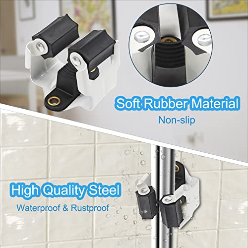 Waziaqoc 5PCS Wall Mount Broom Mop Holder, Bathroom Mop Hanger Wall Mounted Mop Clip with Screws for Garden Bathroom Kitchen - White & Black