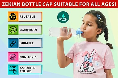 ZEKIAN Baby Water Bottle Cap, Water Bottle Spout, Bottle Top Adapter Replacement for Kids and Adults, Silicone Portable Spill-Proof, Leakproof, Reusable & Compatible with All Bottles, Pack of 4 PCS