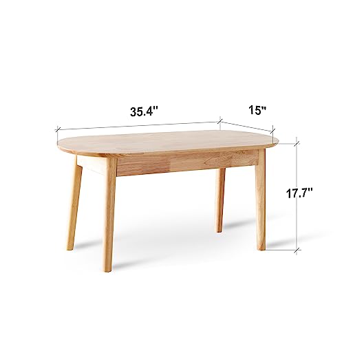 Livinia Aslan 35" Malaysian Oak Round Wooden Dining Bench/Solid Wood Bedroom Entry Way Kitchen Corridor Bench (Natural Oak)