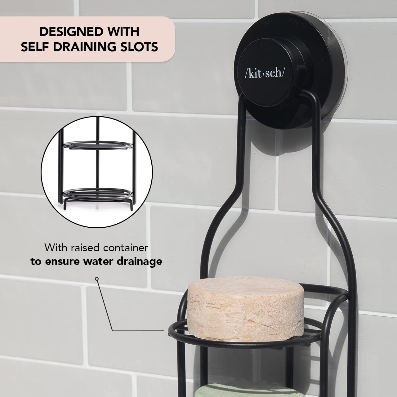 Kitsch Self Draining Shower Caddy & Rice Bar Shampoo & Conditioner
