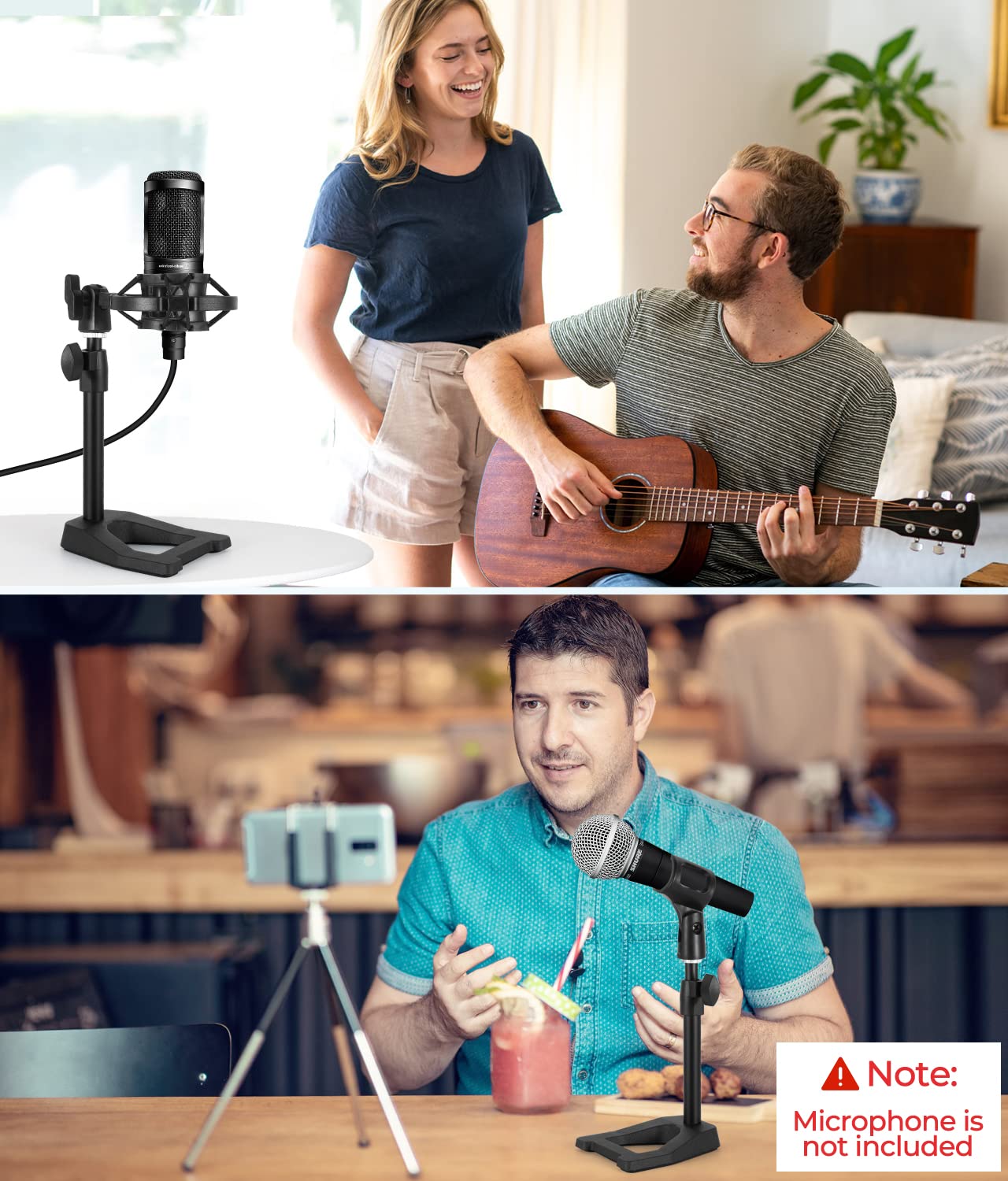 Hapcooky Mic Stand Desk with Weighted Base, Adjustable Height Table Microphone Stand with Shock Mount & 3/8" to 5/8" Adapter and Mic Clip for Blue Yeti, AT2020, Shure SM58, Condencer Microphone