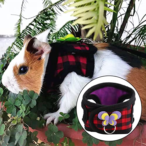 LIZEALUCKY Pack of 2 Small Pet Harness with Bowknot and Bell Decor, No Pull Comfort Padded Vest Guinea Pig Striped Harness and Leash Set for Ferret, Rats, Iguana, Hamster, Bearded Dragon (S)