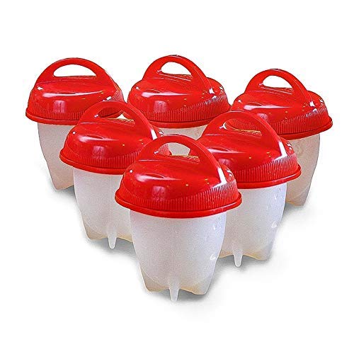 Shaliyan Egg Cooker-6 Pack 6 Exclusively and Holder 6 Nonstick Silicone Seen on TV Hard Boiler Poache, Standard, White/Red
