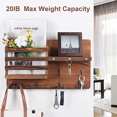 WeBravery Decorative Key Hanging Rack with 10 Hooks β Easy Install Natural Wooden Key and Mail Holder for Wall Mount β Entryway Decor Rack with Shelf (Brown)