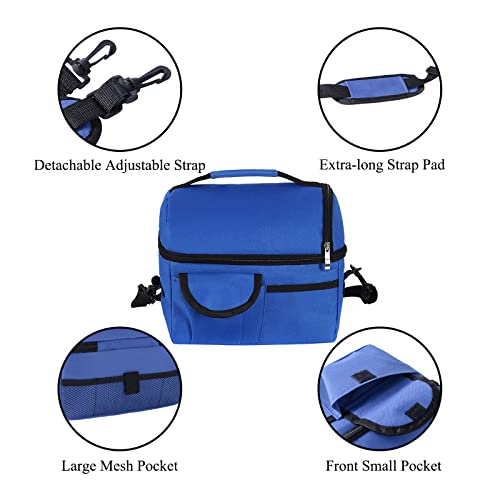 Vaupan Large Insulated Lunch Bag for Women and Men, Dual Compartment Reusable Lunch Box for Office Work Picnic, Leakproof Cooler Lunch Tote Bag with Adjustable Shoulder Strap for Adult (Blue)
