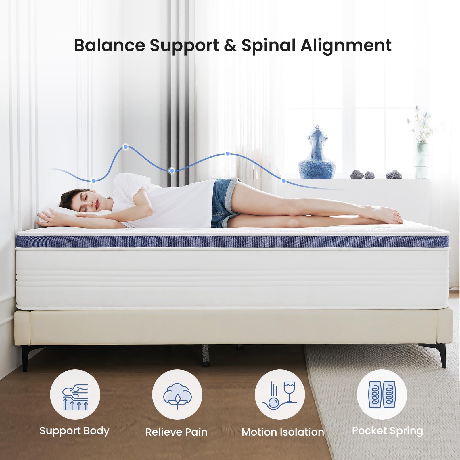 Dourxi King Mattress, 12 Inch Hybrid King Size Gel Memory Foam Mattress in a Box, Individually Pocket Spring for Pressure-Relief and Supportive, Non-Fiberglass Mattressess - Medium