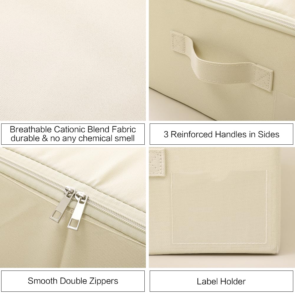 iwill CREATE PRO Pack of 2, 20.5X 14.2X 6.3, Shallow Fabric Folding Storage Box with Soft Zip Lid for Underpants/Scarves/Socks in Bedroom Wardrobe, or Electronics Accessories Organizer, Beige