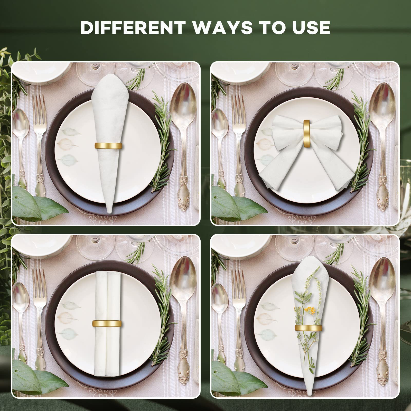 Stainless Steel Napkin Rings Metal Napkin Ring Holders Modern Ring Holder Serviette Buckles Metallic Adornment for Table Settings Kitchen Dinner Party Wedding (Matte Gold Semicircle,20 Pcs)