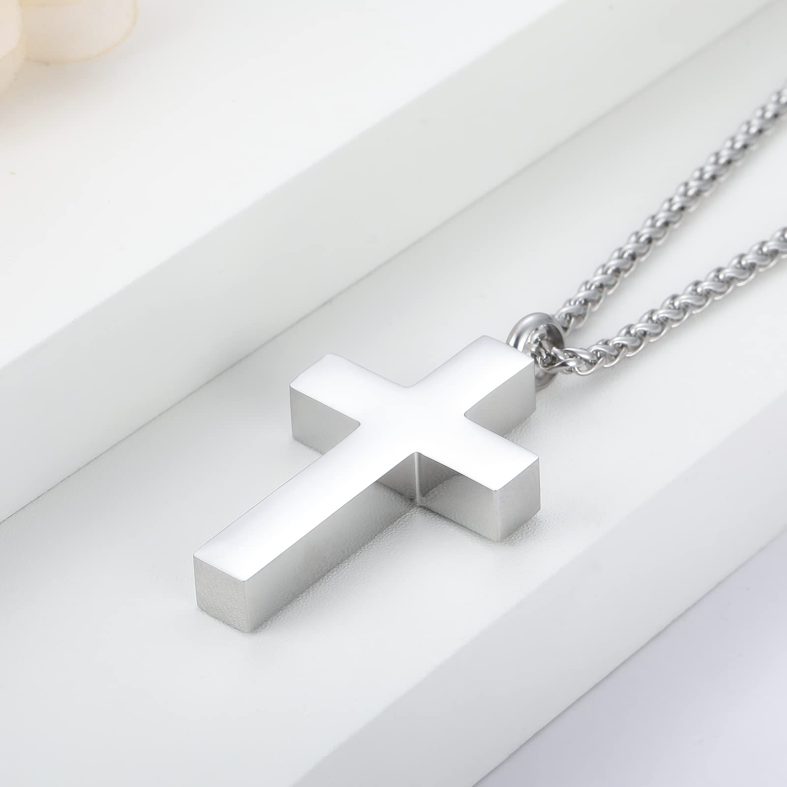 E&A Cross Cremation Jewelry for Ashes, Urn Necklace for Ashes, Customized Memorial Ash Necklace, Ashes Stainless Steel Pendant, Keepsake Jewelry for Men Women