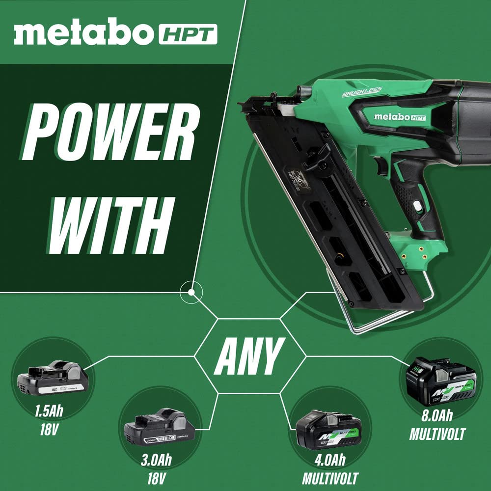 Metabo HPT 18V Cordless Framing Nailer | Tool Only - No Battery | Brushless Motor | 2" Up to 3-1/2" Clipped & Offset Round Paper Strip Nails | 30° Magazine | Lifetime Tool Warranty | NR1890DCSQ7