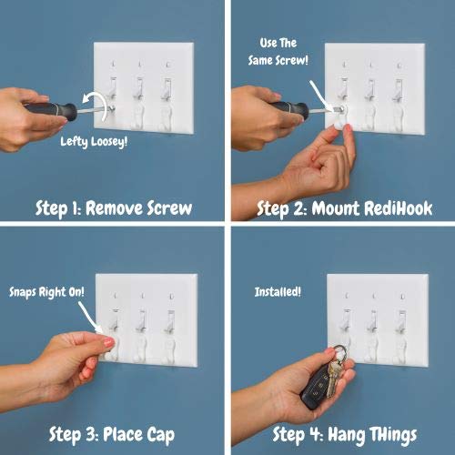 RediHook Key Hook Hanger, No-Drill Keyring Holder Kit, Ivory Beige, Quick Install for Any Standard Wall Plate