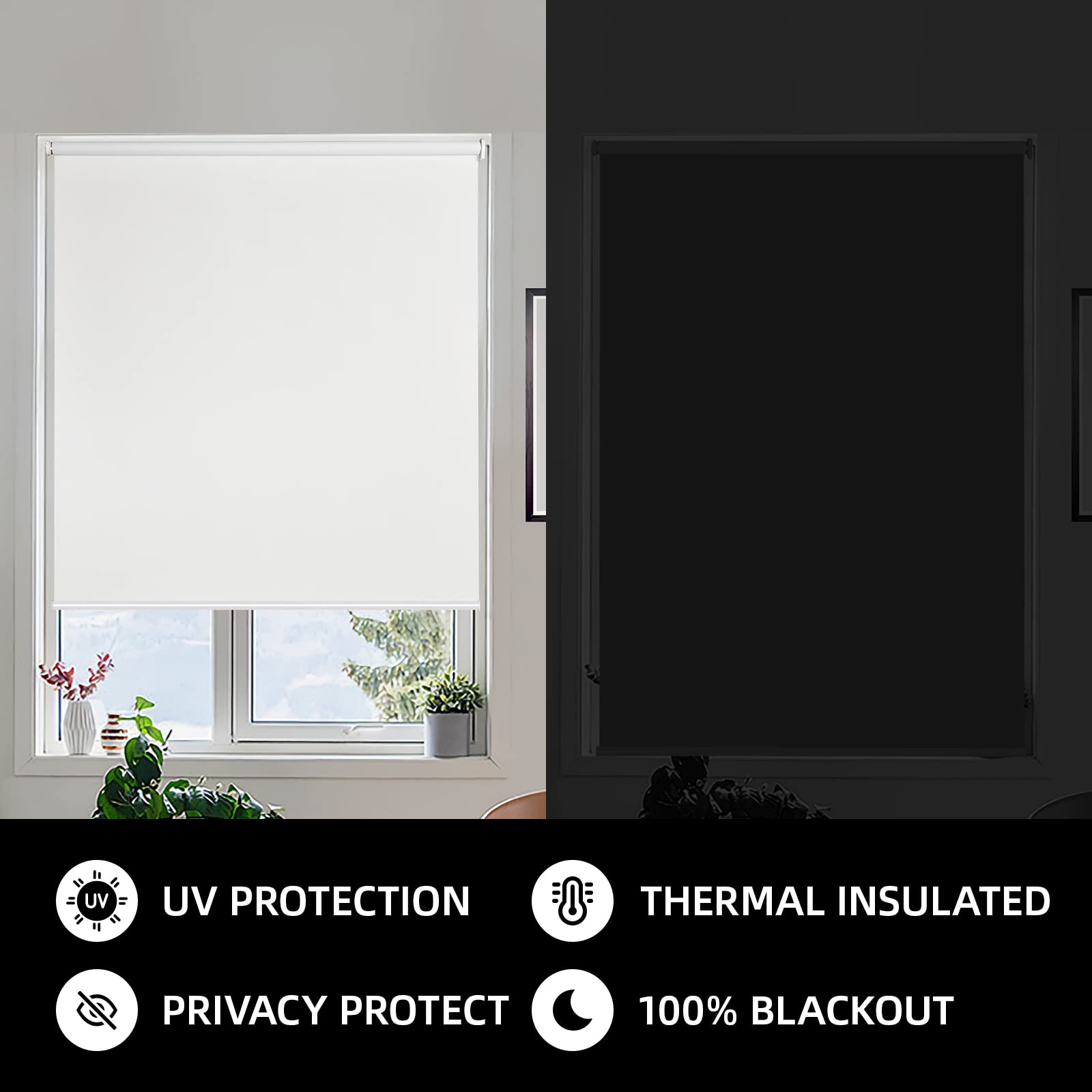 CUCRAF Roller Shades for Windows, 100% Blackout Roller Window Shades for Home, Thermal Insulated Roller Blinds for Doors Bedroom Office, Sun Blocking, Easy to Install, Off White, 35" W x 75" H