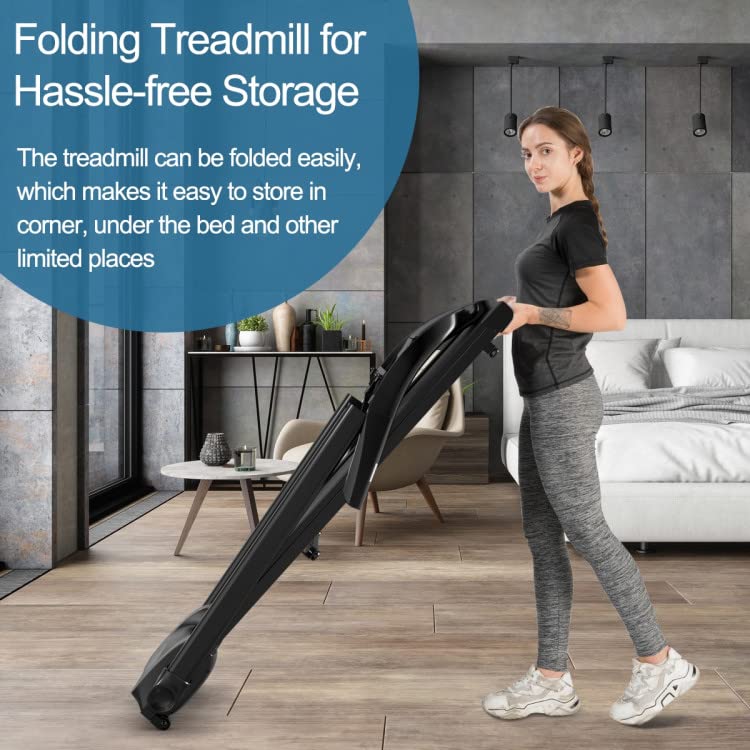 Electric Folding Treadmill with HD LED Display and APP Control Speaker, Black