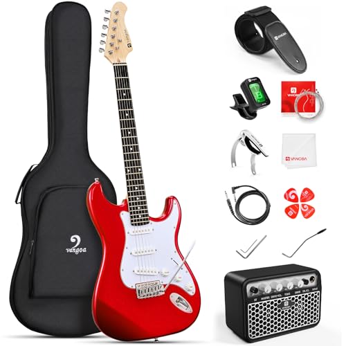 Electric Guitar Beginner Kit, 39 Inch Full Size Electric Guitar with Amp for Beginners Adults Teens, Metallic Red, by Vangoa