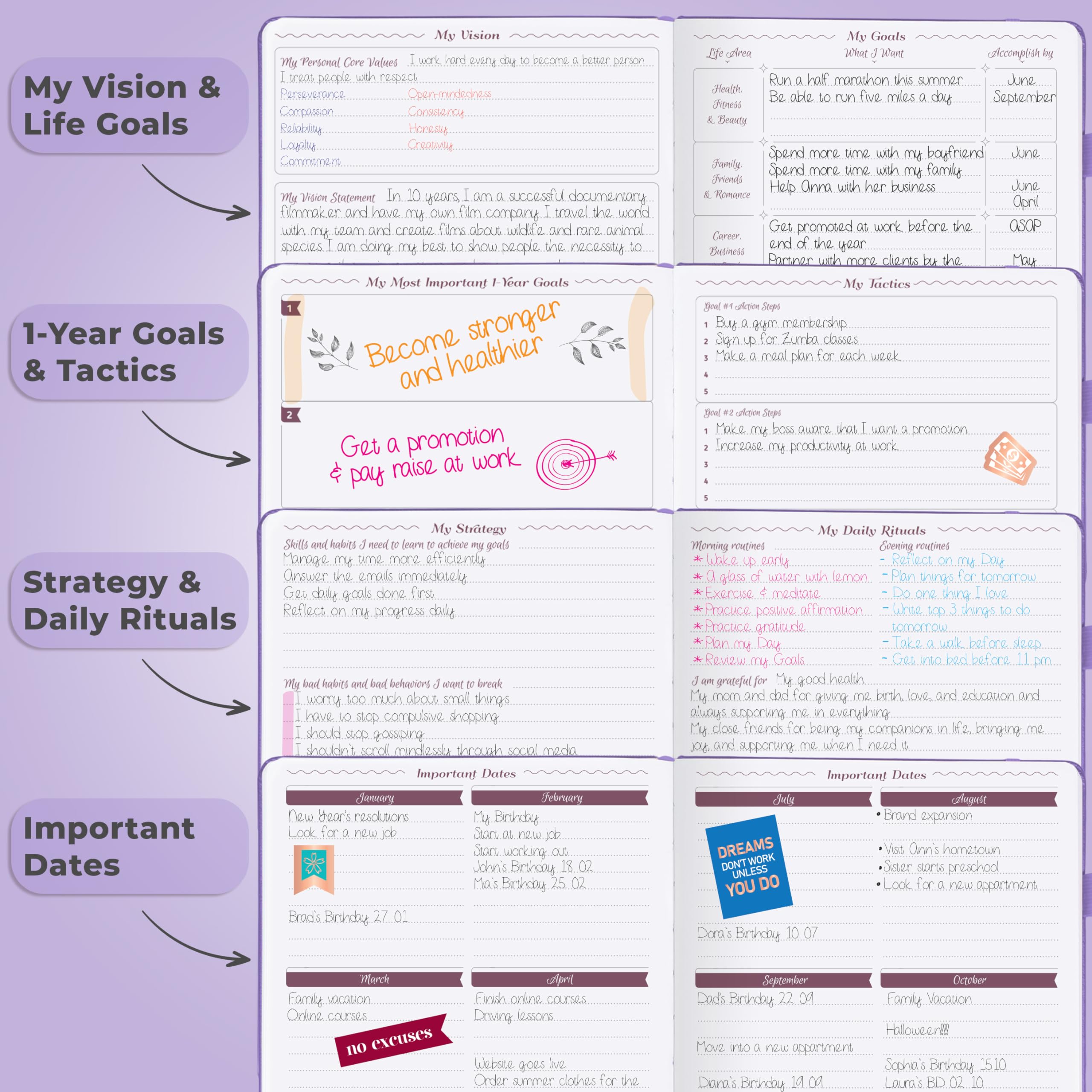 GoGirl Planner Agenda – Colorful Undated Monthly & Weekly Organizer for Women, Journal for Time Management & Productivity (Lavender)