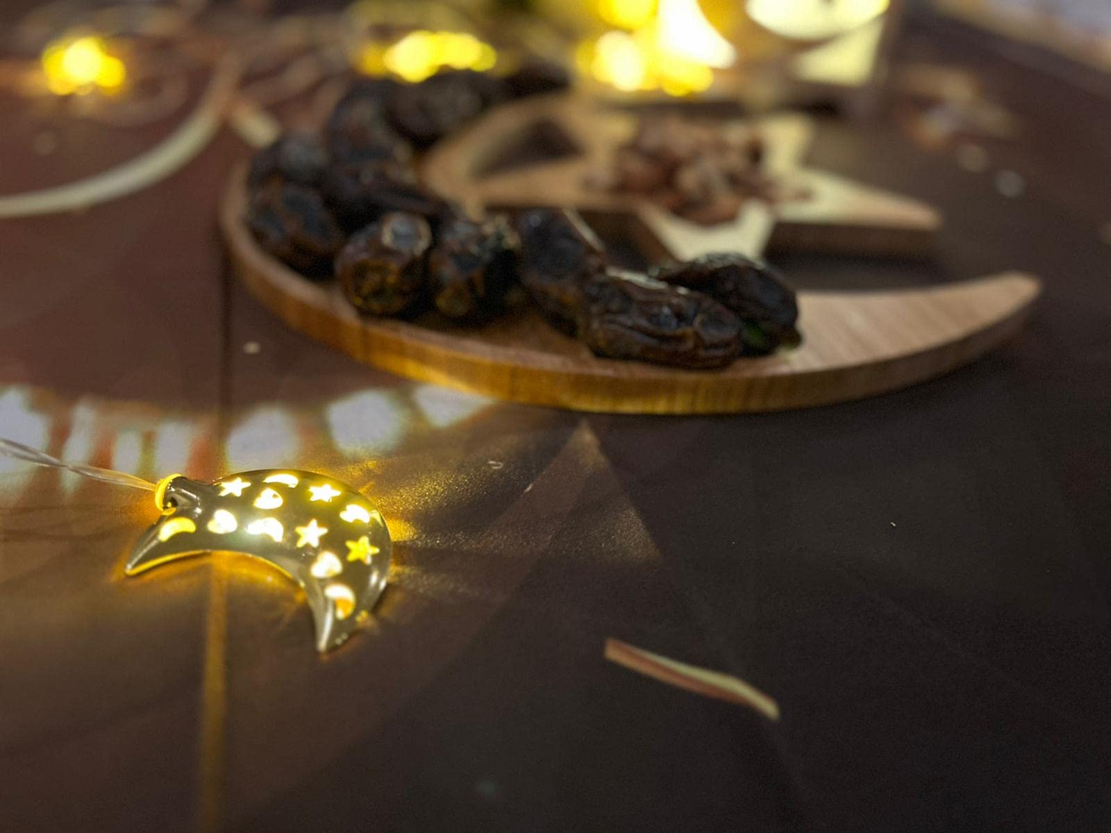 Eid Gift Crescent Moon Star Tray, Eid Décor, Eid Party Platter, Iftar Décor, Appetizer Serving Tray Party Serving Tray Wooden Tray for Stones, Wooden Tray (3 Pcs/Set)