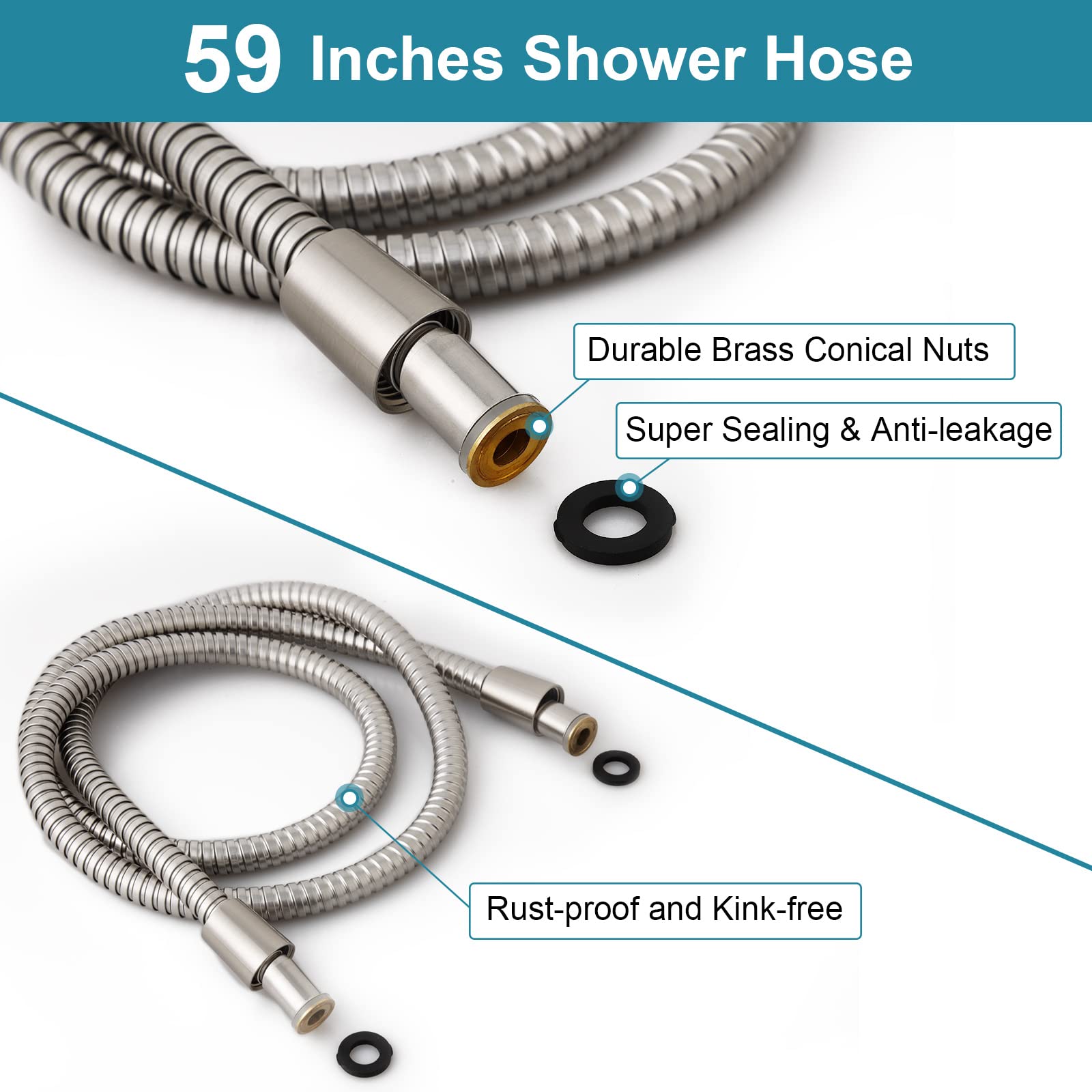 High Pressure Handheld Shower Head Brushed Nickel, 6 Spray Settings Shower Head with Handheld, 4.3 Inch High Flow Hand Held Rain Showerhead with Stainless Steel Hose, Adjustable Bracket
