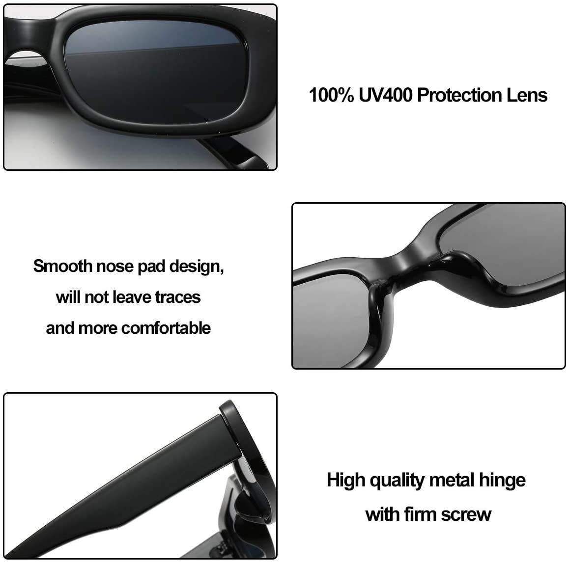 Dollger Trendy Rectangle Sunglasses For Women Men Trendy Vintage Rectangular y2k white Shades sunglasses Black+ white
