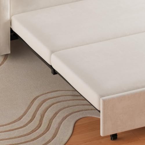 Eafurn Multi-Functional Futon Loveseat Couch, Beige Velet 63.8" Queen with USB Port